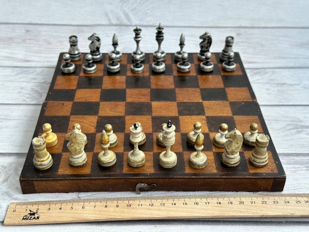Soviet Aluminium Chess Set 50s Vintage in Very Good Condition. One Pawn ...
