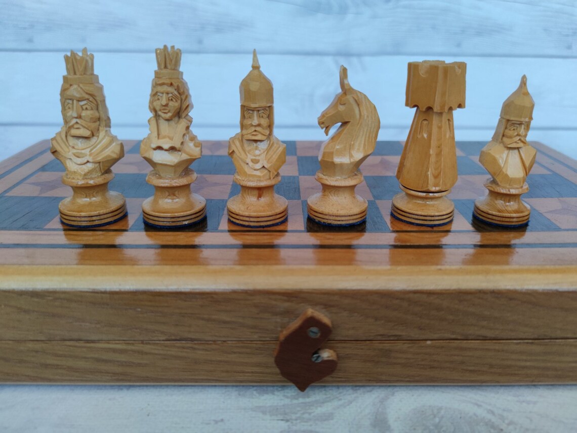 Soviet Handmade Wooden Chess Set 70s Vintage russian - Etsy