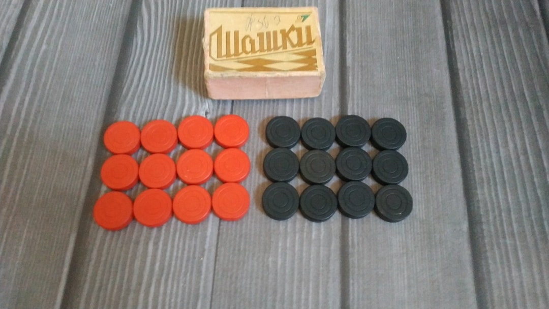 Soviet Wooden Checkers of the Red Star Artel of Invalids, Diameter 2.8 ...