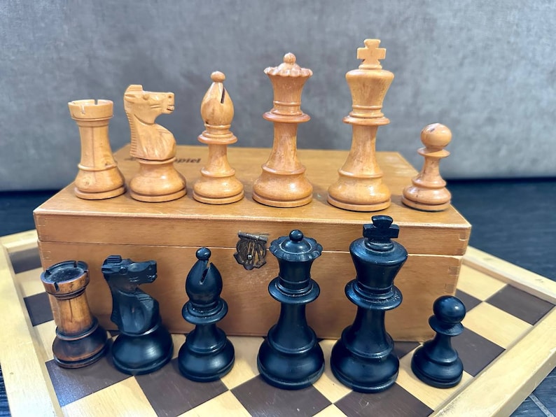 Germany Chess Set With Weights in Chess Box 60s Vintage in - Etsy