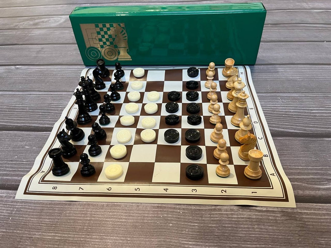 Small Germany Wooden Chess and Checkers , Checkers Plastic, 80s Vintage ...