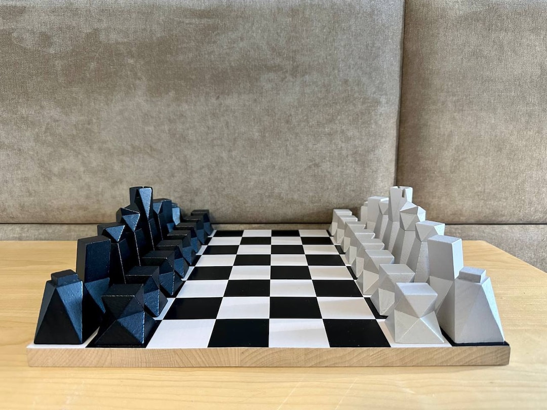 German Geometric Chess Set From Wood in Art Nouveau Style 70s Vintage ...