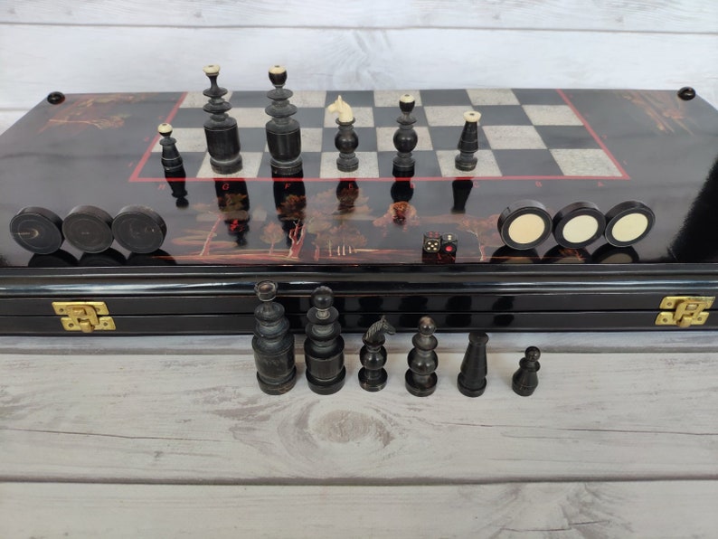 Vintage Chess Set Vietnam Chess Vietnam Backgammon Vietnam | Etsy