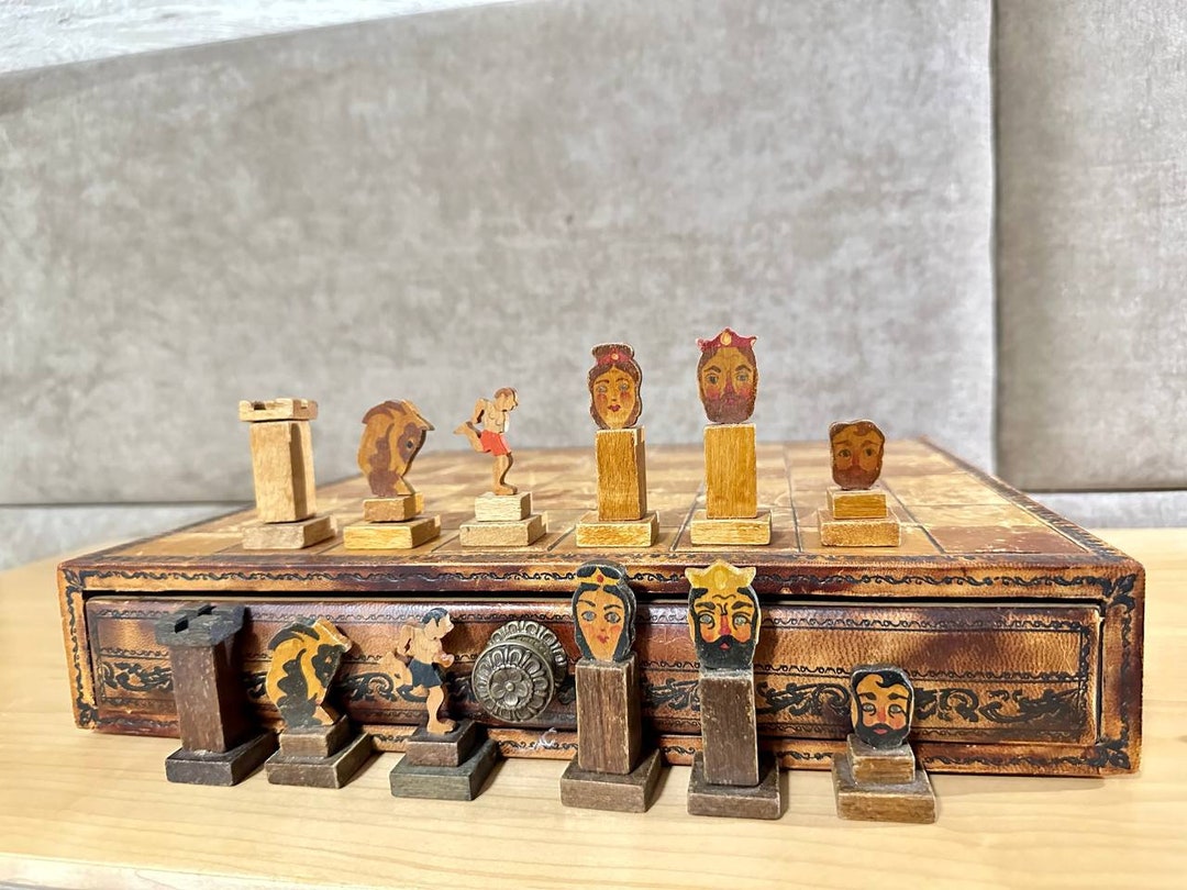 Antique Germany Handmade Chess Set 50s Vintage . Chess Board 70s ...