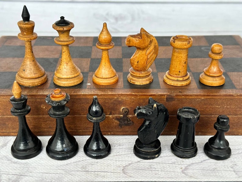 Soviet Chess Set Made of Wood 50s Vintage Medium Size in Very - Etsy