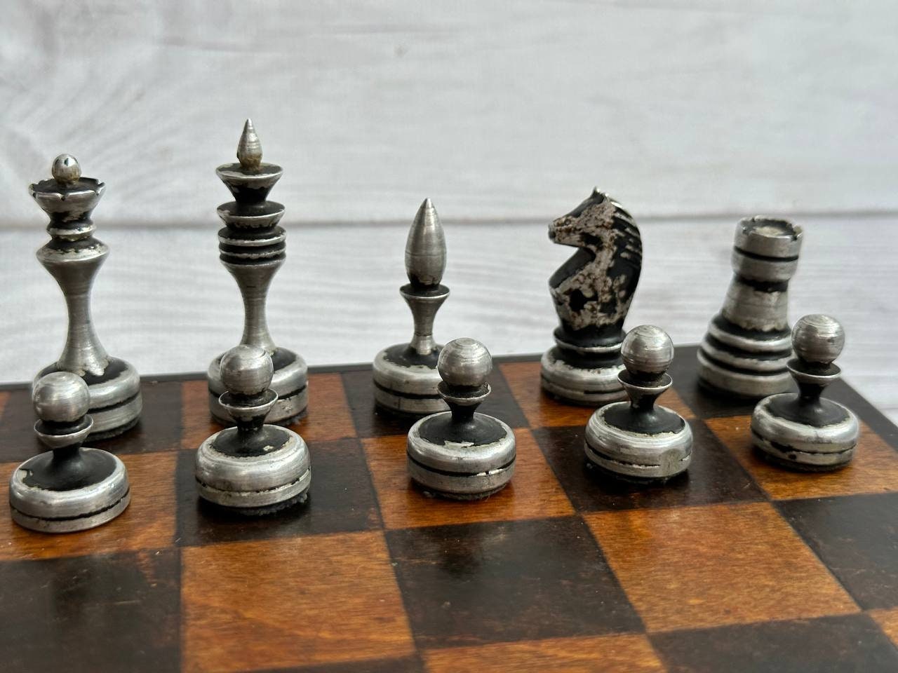 Soviet Aluminium Chess Set 50s Vintage in Very Good Condition. One Pawn ...