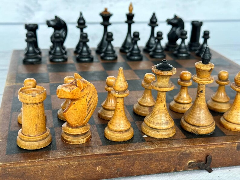 Soviet Chess Set Made of Wood 50s Vintage Medium Size in Very - Etsy