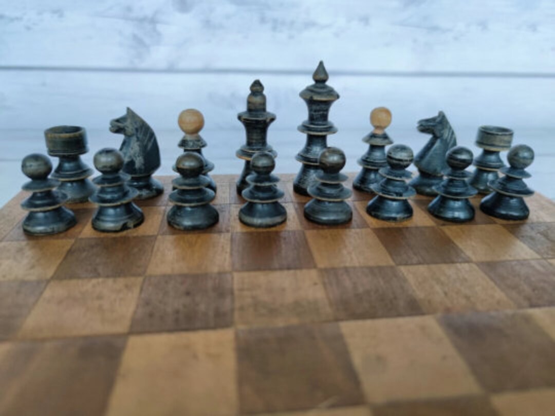 Chess Set in 50s Vintage Wood in the Coffee House Style. Great Gift for ...