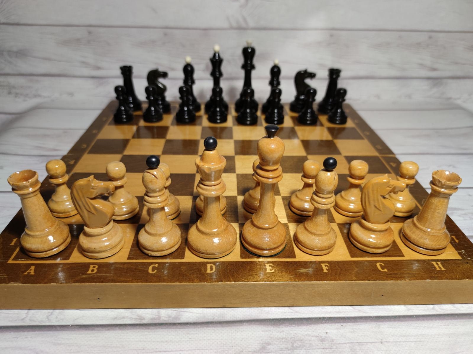 Soviet chess set with board. Wood chess pieces with chess | Etsy