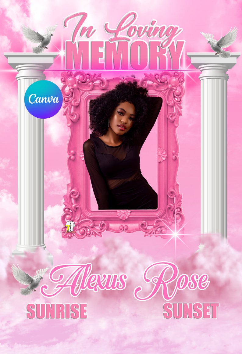 Pink Memorial Template|canva - Etsy