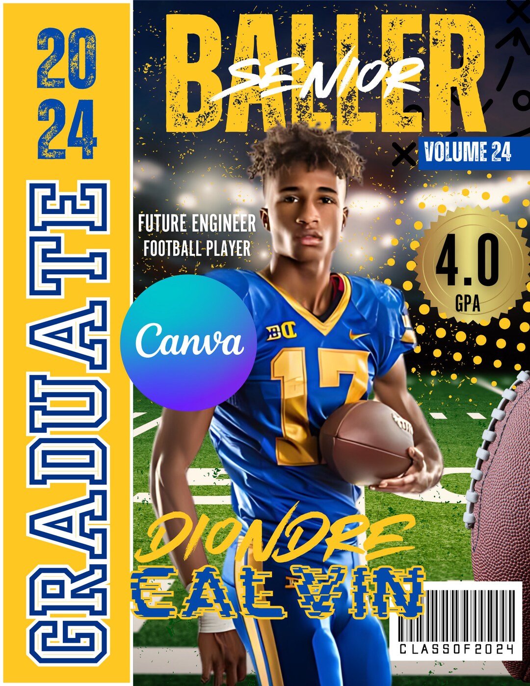 Football Canva Template|canva|graduation - Etsy