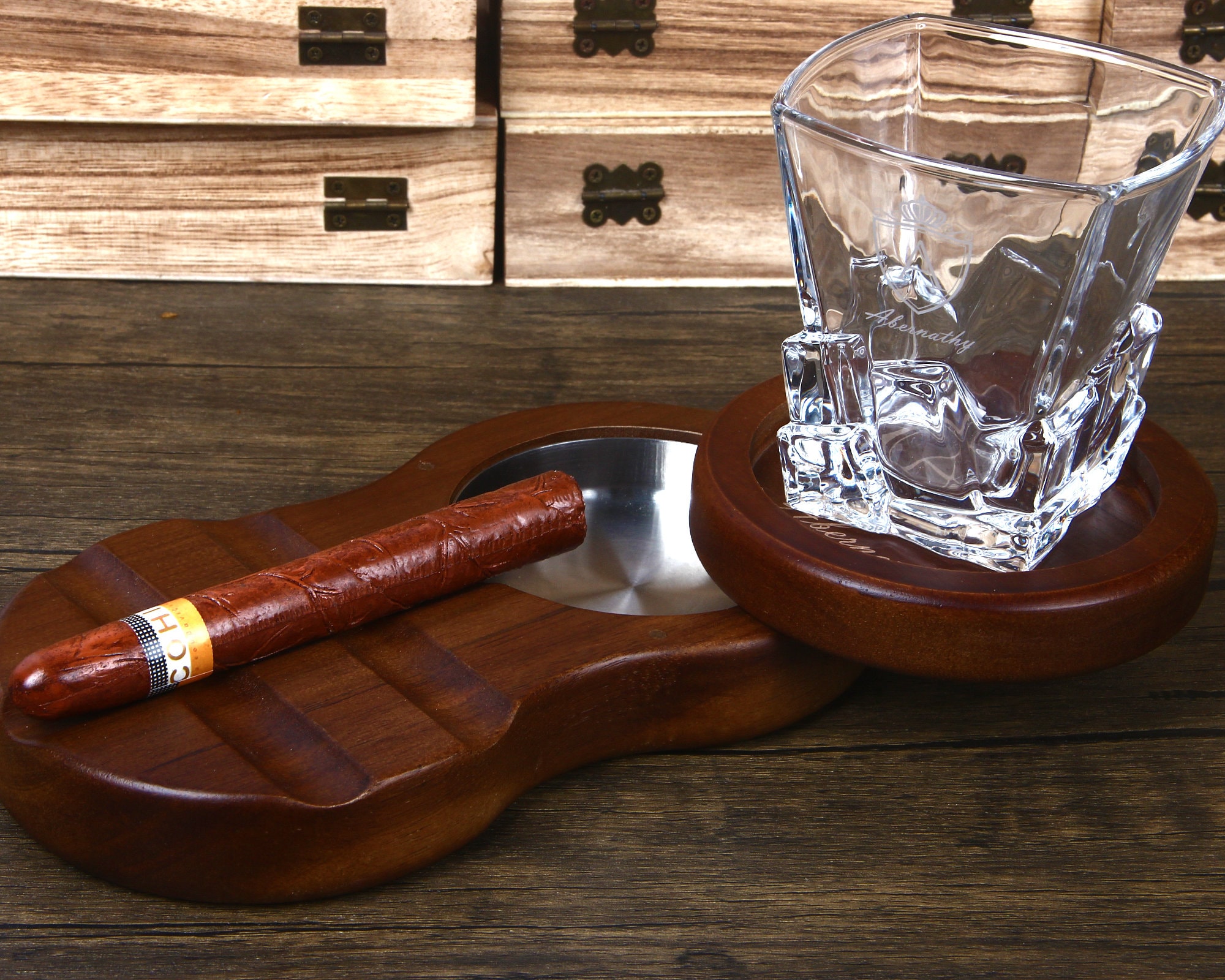 Whisky Glass Cigar Holder Personalized Cigar Ashtray Wood - Etsy