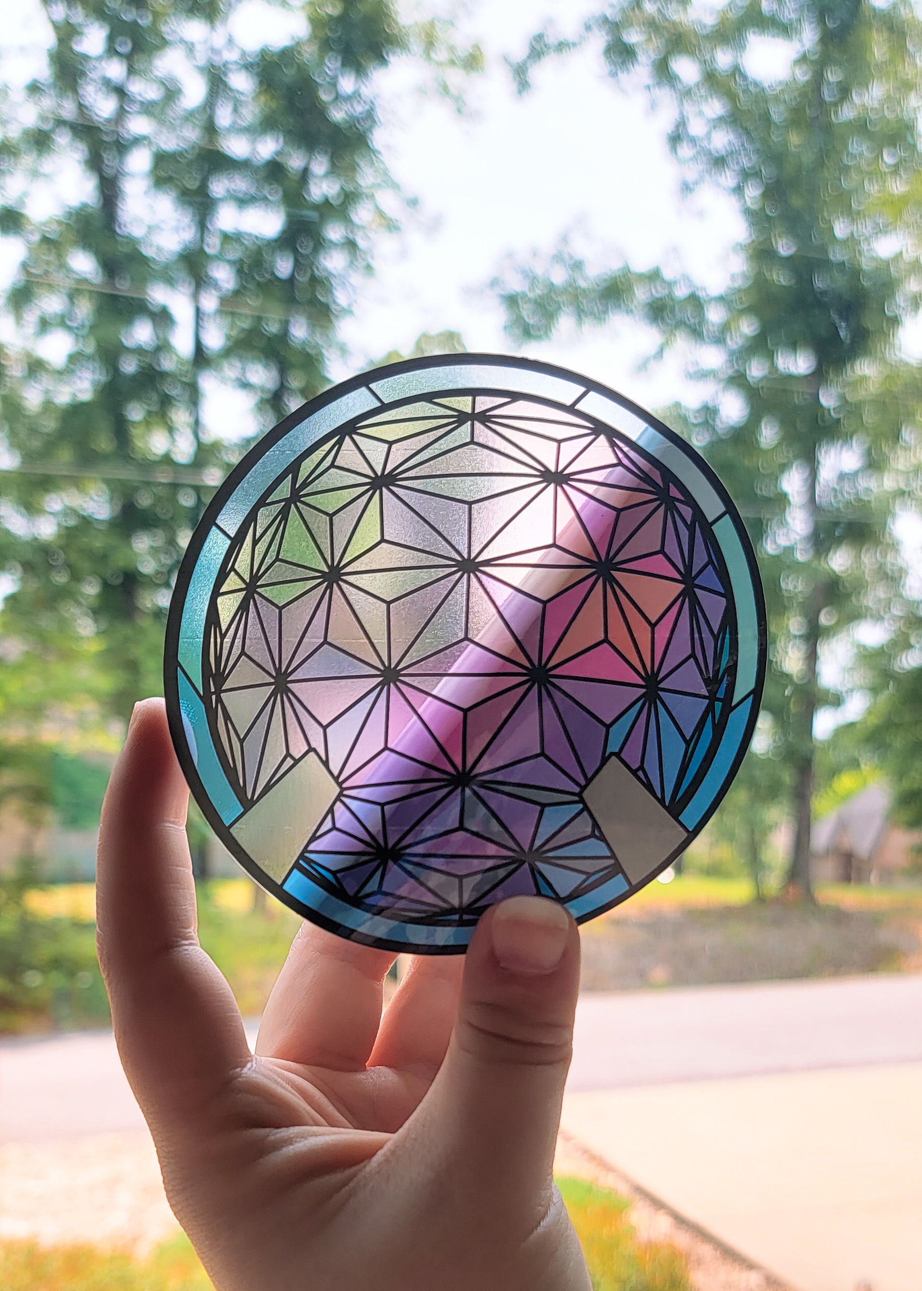 Daytime Globe Window Sticker | Geodesic Dome Faux Stained Glass Sticker ...