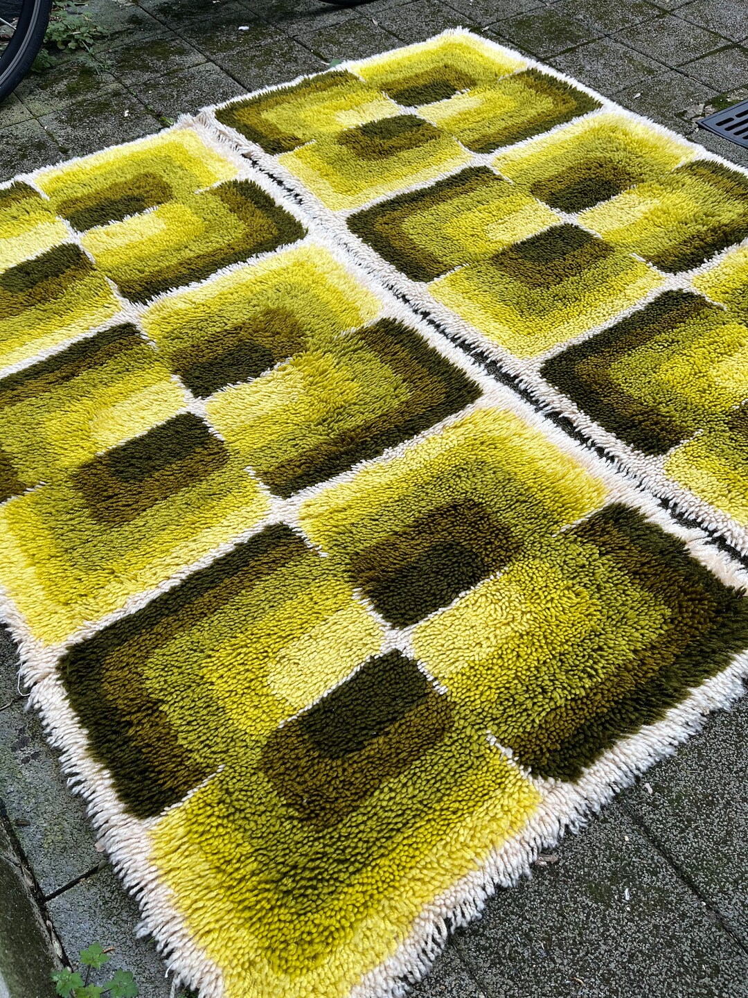 2x Vintage Carpet Wool 60s 70s Green Geometric Mid Century Runner 135 X ...