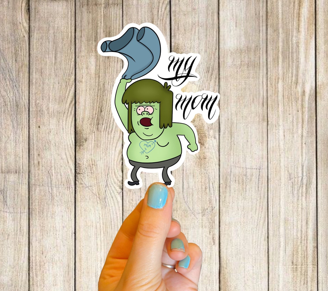 Regular Show Muscle Man My Mom Joke Large Water Resistant Sticker, Gift ...