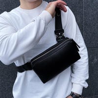 Leather Crossbody Bag Chest Bag Men Sling Messenger Bag Outdoor Travel ...
