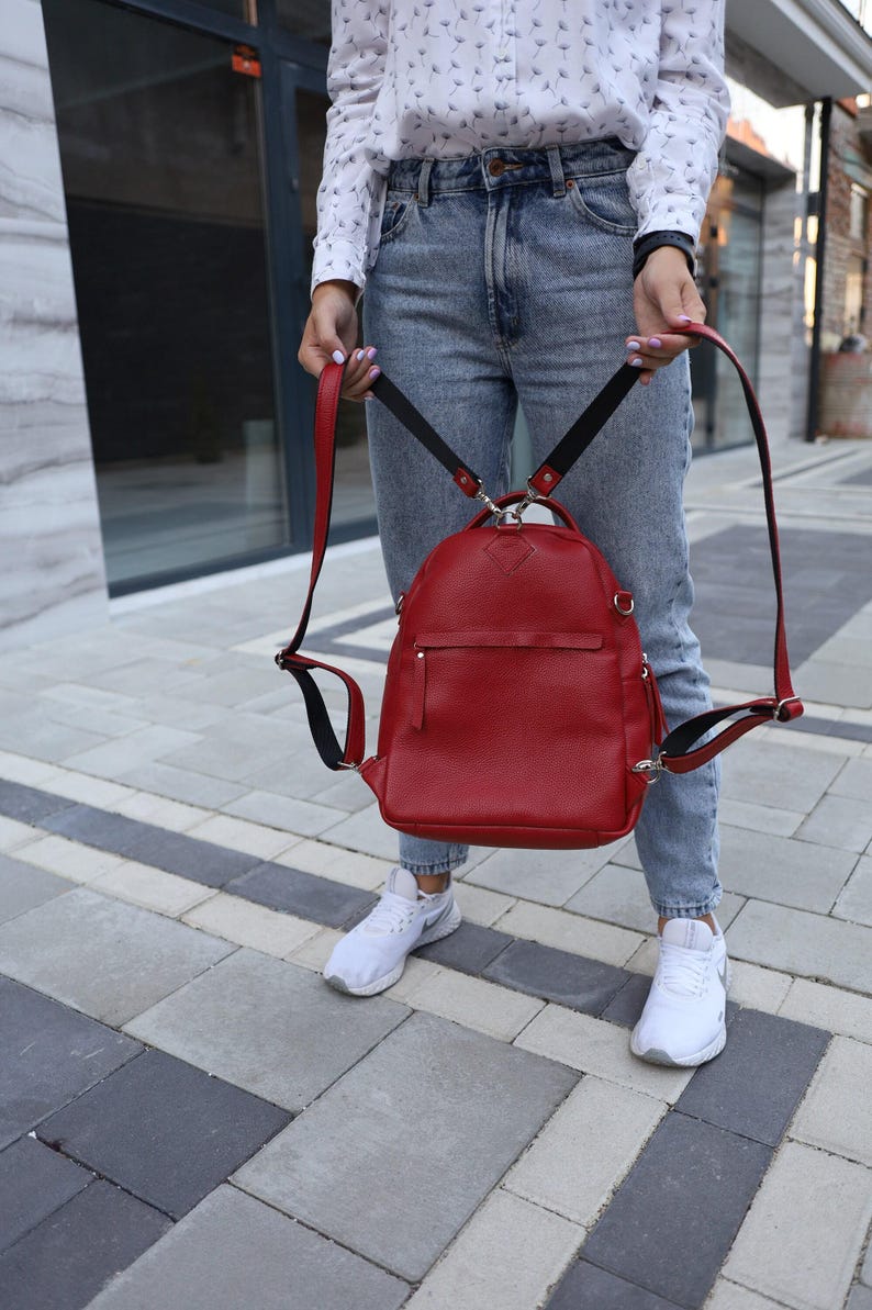 Red Leather Backpack, Women Laptop Backpack, Backpack Women, Aesthetic ...