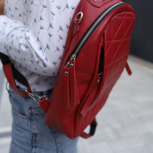Red Leather Backpack, Women Laptop Backpack, Backpack Women, Aesthetic ...