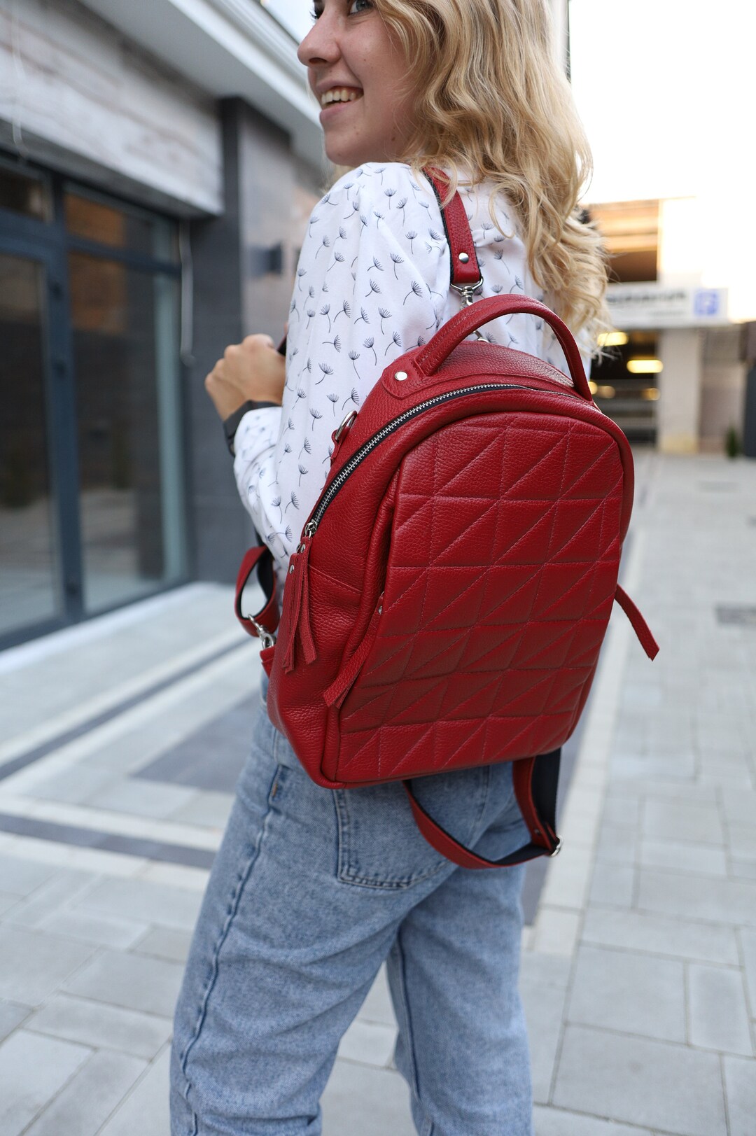 Red Leather Backpack, Women Laptop Backpack, Backpack Women, Aesthetic ...