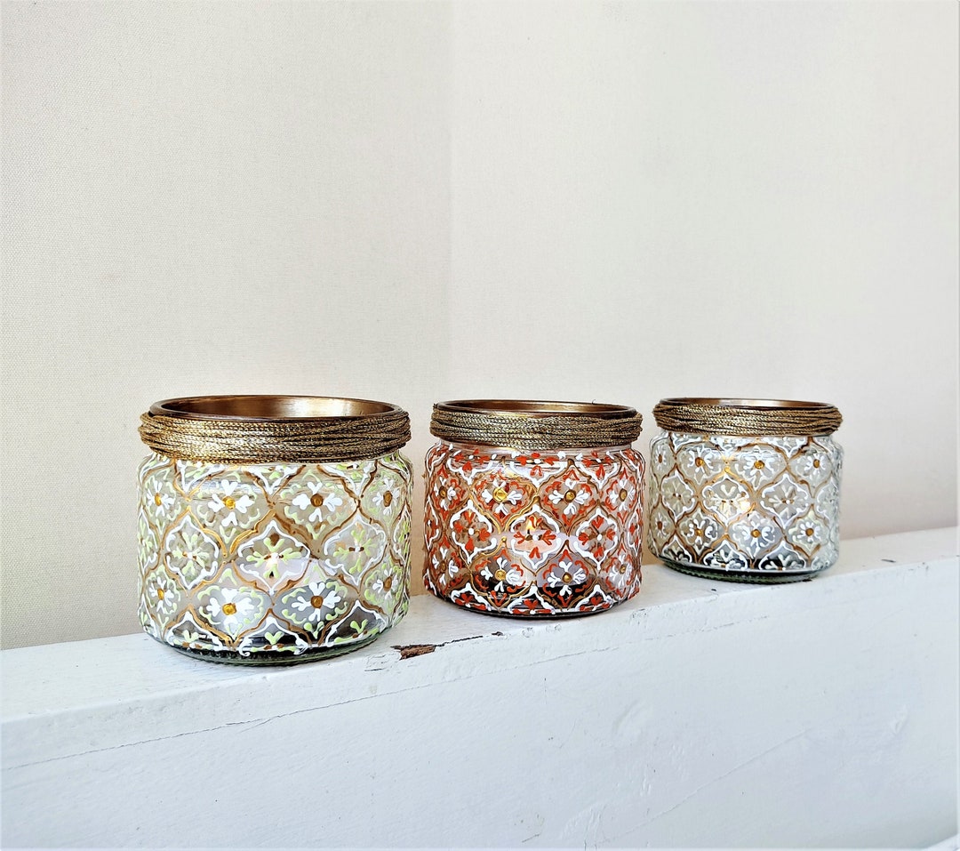 Orange Alhambra Candle Holder - Glass Tealight Holder - Hand Painted Up ...