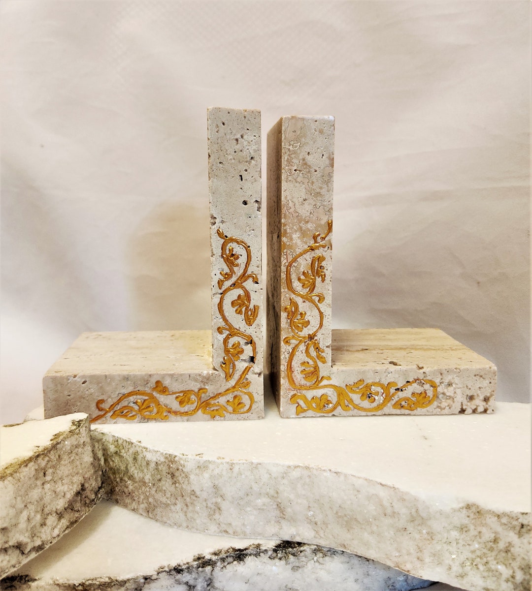 Hand Made Yellow Limestone Bookends – Hand Detailed Marble Book Stands ...