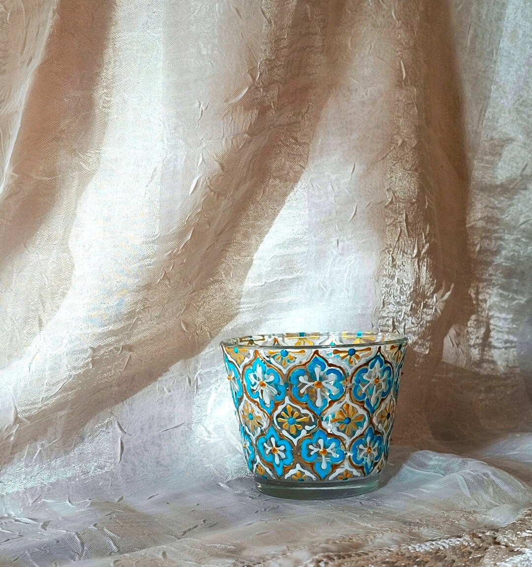 Glass Tealight Holder - Alhambra Inspired Design - Hand Painted Candle ...