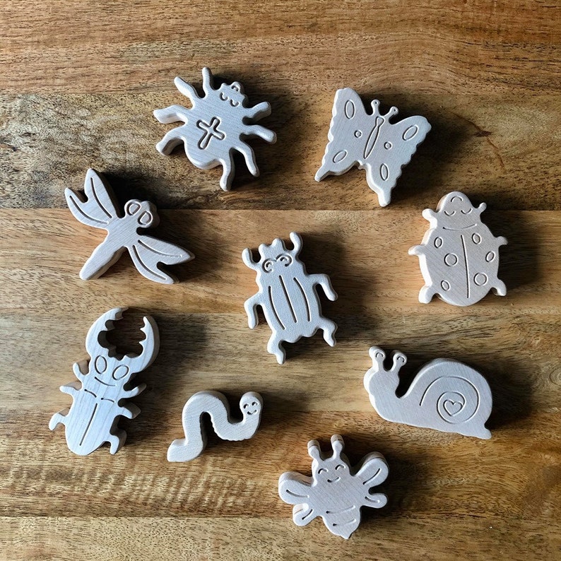 Wooden Bug Set for Children 9 Pieces Spider Beetle Worm - Etsy