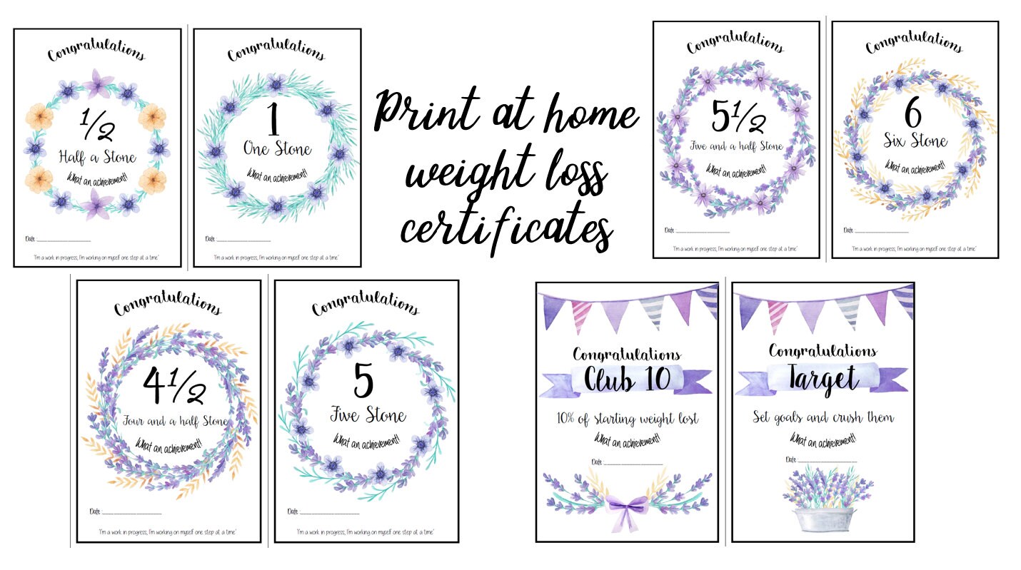 Weight loss Print at home Certificates 1/2 Stone 10 Stone | Etsy España