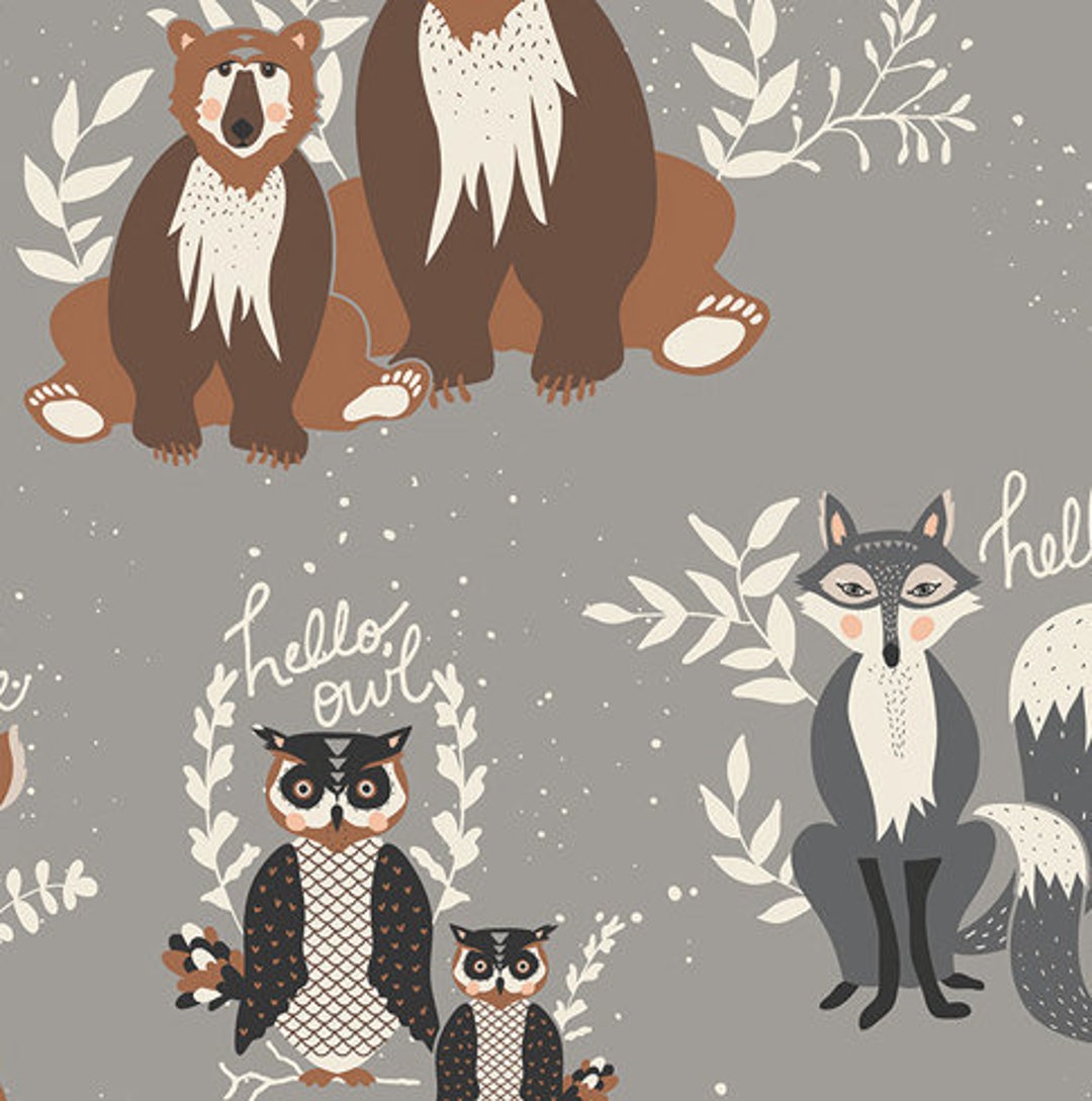 Hello Bear Hello Fog Quilting Cotton Fabric, Woodland Animal Fabric by ...