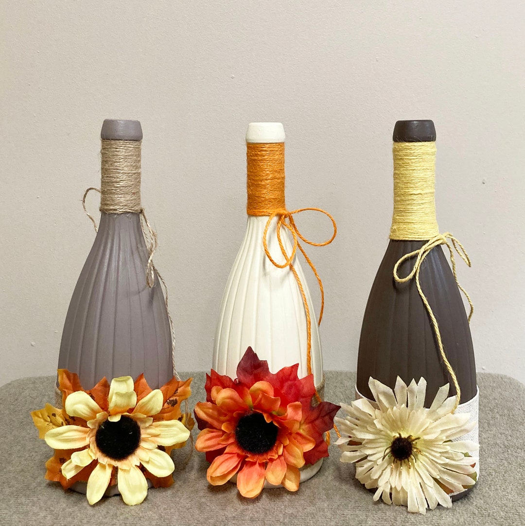 Wine Bottle Decor, Fall Decorated, Chalk Painted and Decorated or Jute ...