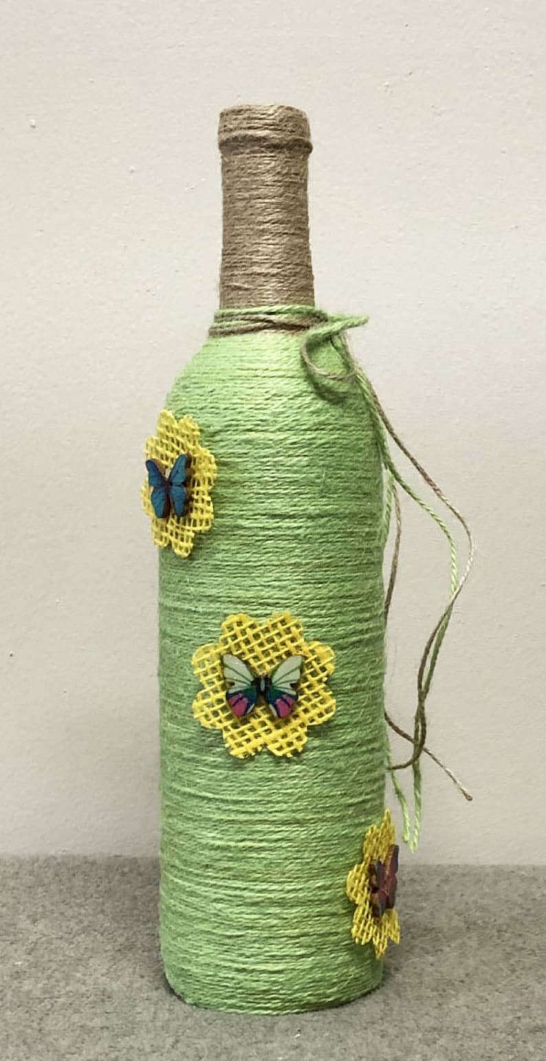 Jute Wrapped and Decorated Wine Bottle Decor. Each Bottle Has - Etsy