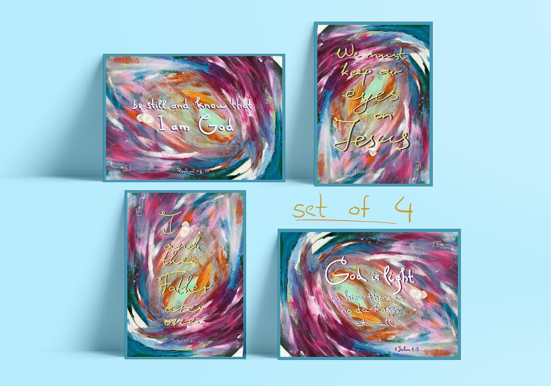 Bible Verse Poster. Abstract Christian Art, Set of 4 Christian Digital ...