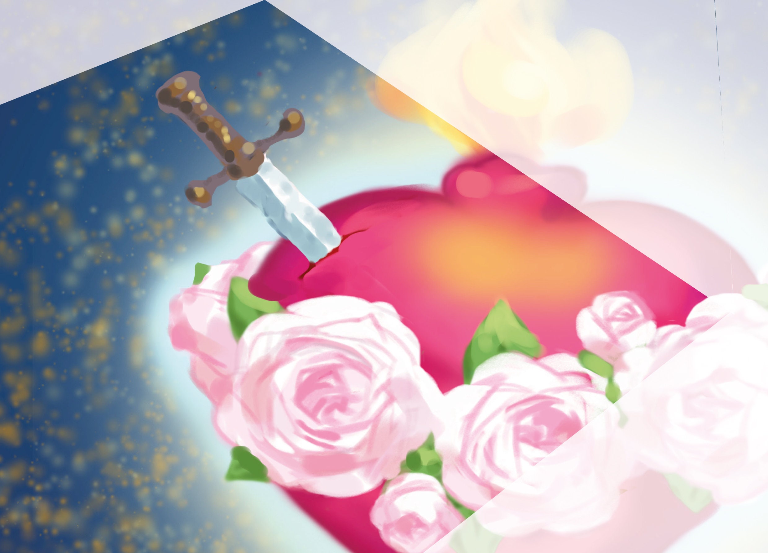 Hearts of Holy Family - Illustration Poster. Sacred Heart of Jesus ...