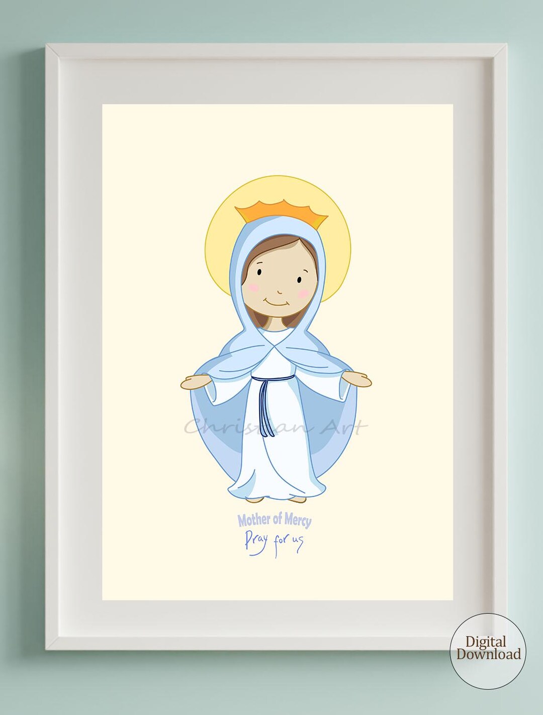 Our Lady Mother of Mercy Digital Art – Marian Kids Illustration, Prayer ...