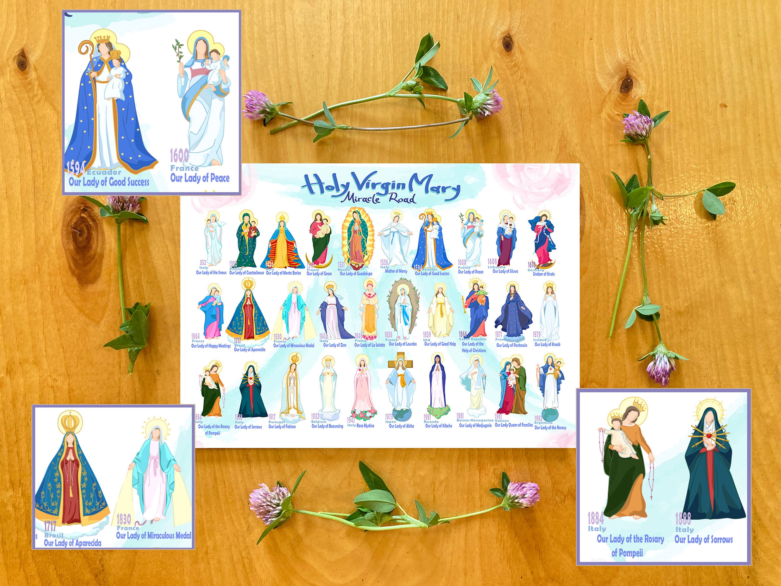 Virgin Mary Miracle Appearances, Digital Catholic Poster Wall Art, Our ...