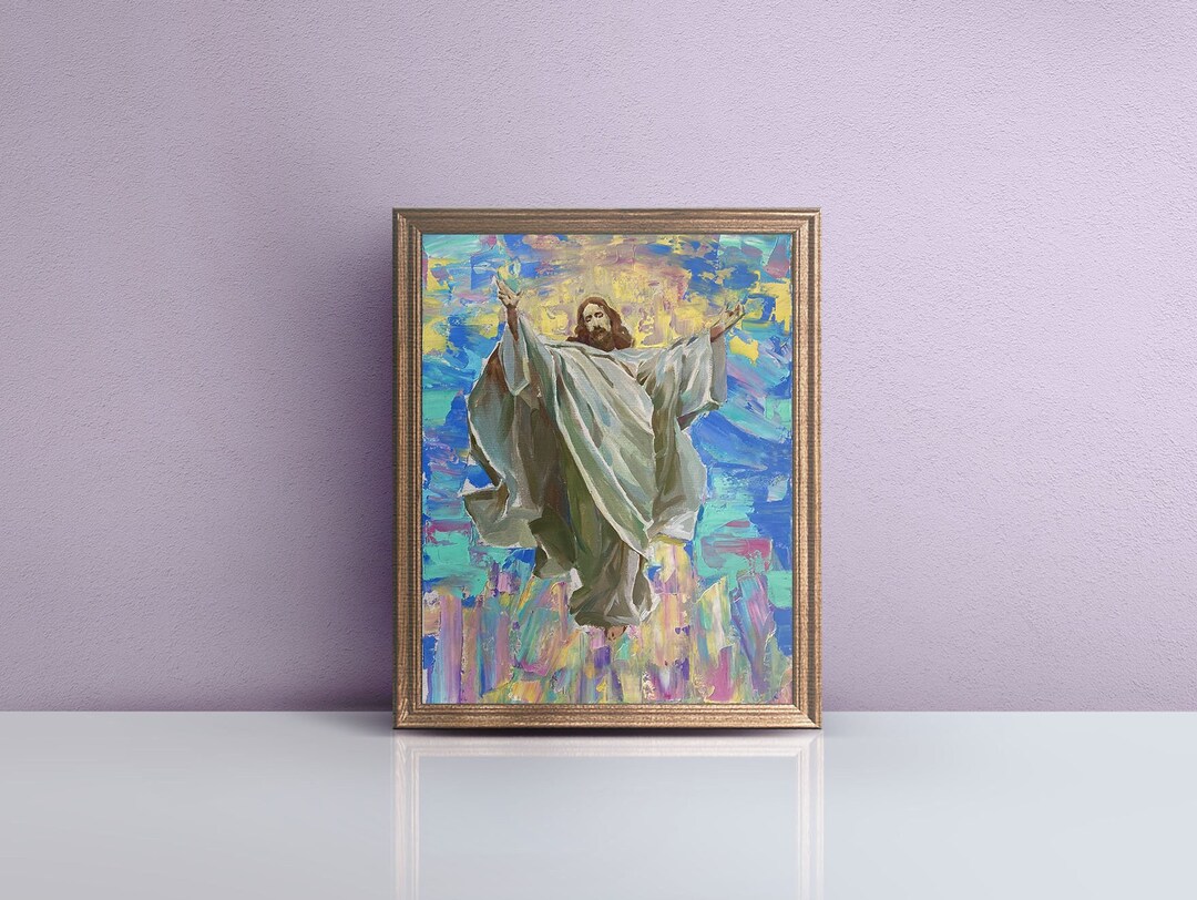 Christian Oil Painting, Ascension of the Lord, Fine Art Original Oil ...