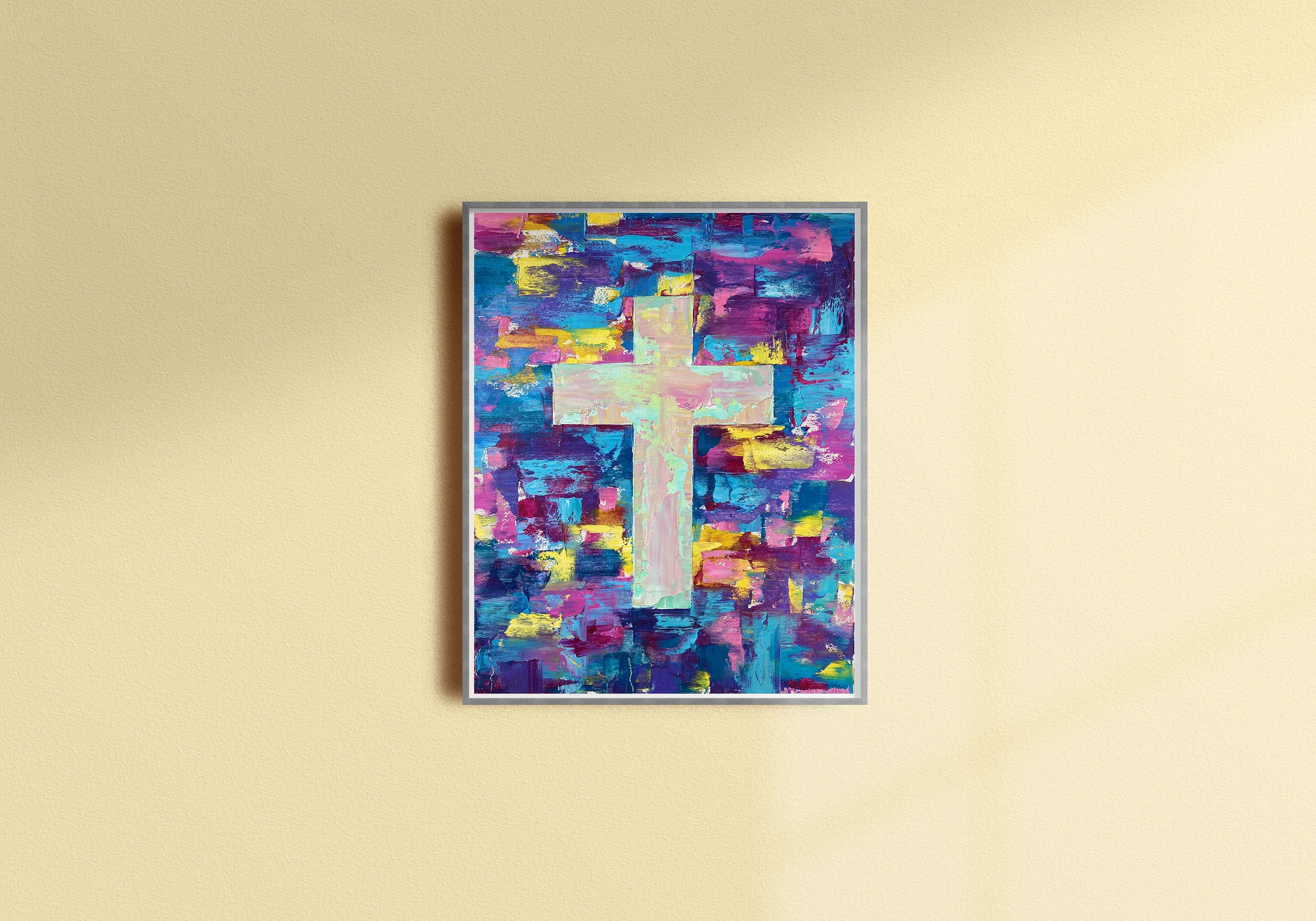Catholic Painting, Cross Oil Painting, Christian Wall Art, Original ...