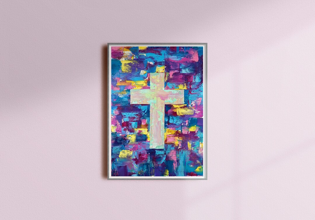 The Cross Colorful Artwork, Christian Cross Illustration, Cross Wall ...