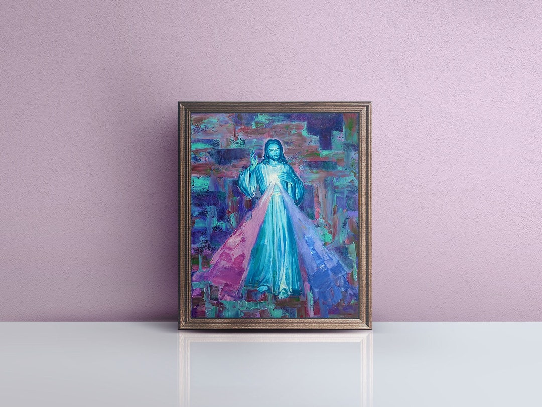 Catholic Art Wall Decor, Divine Mercy, Catholic Original Oil Painting ...