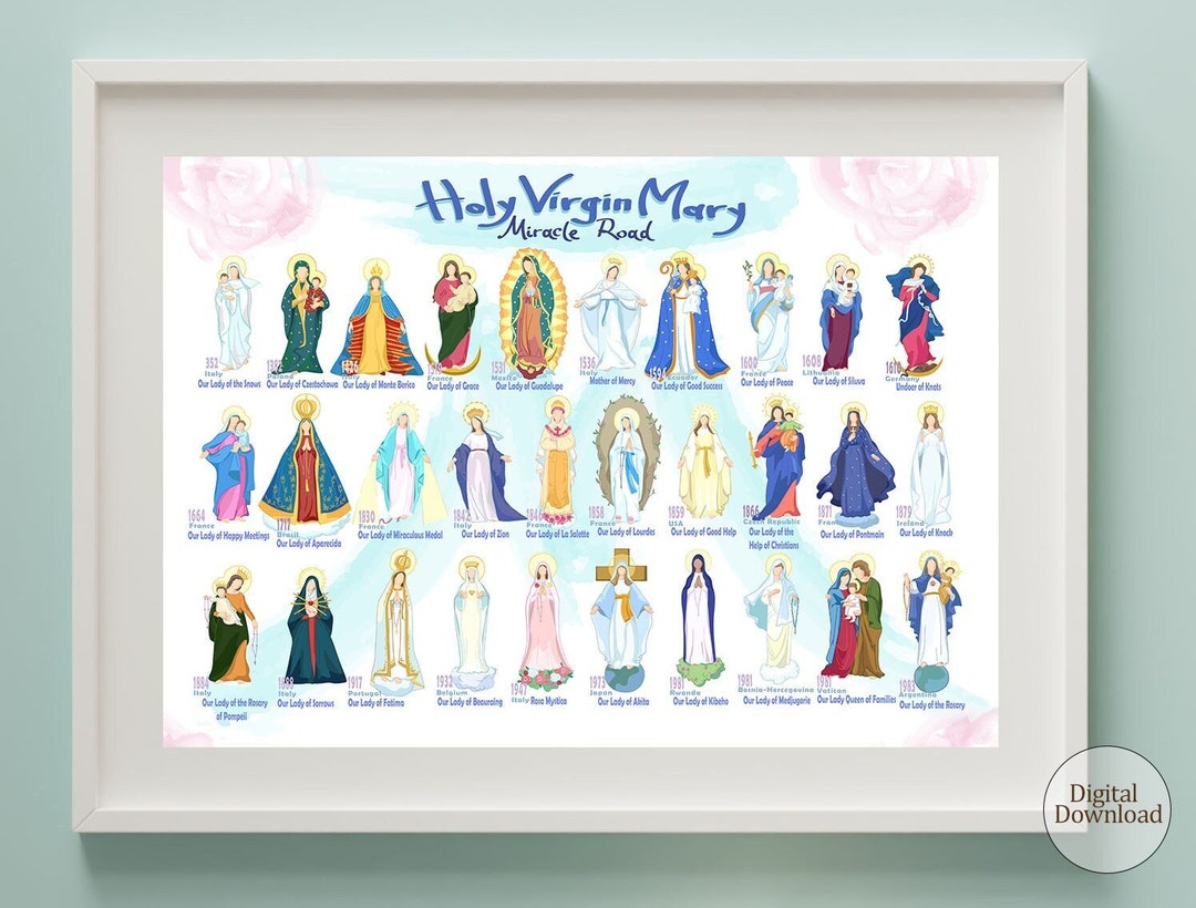 Virgin Mary Miracle Appearances, Digital Catholic Poster Wall Art, Our ...