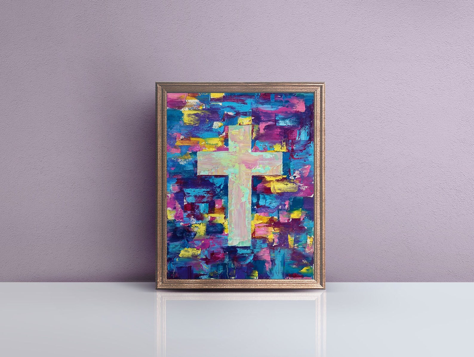 Catholic Painting, Cross Oil Painting, Christian Wall Art, Original ...