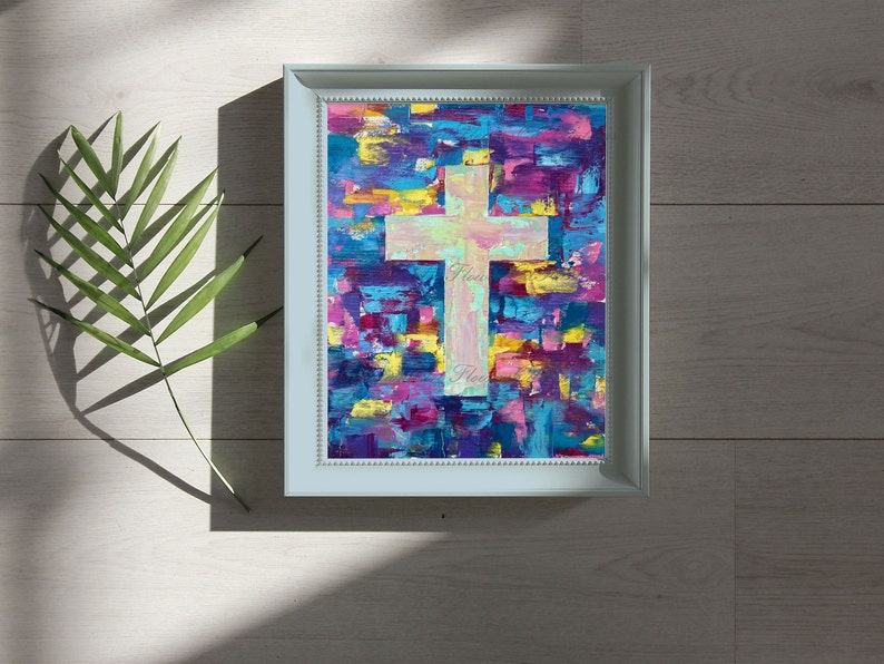 The Cross Colorful Artwork, Christian Cross Illustration, Cross Wall ...