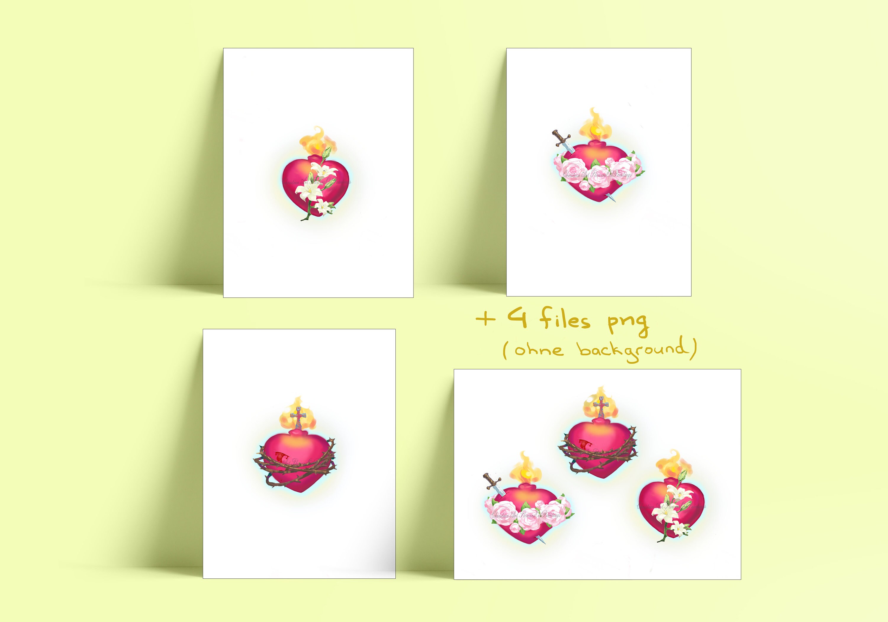 Hearts of Holy Family - Illustration Poster. Sacred Heart of Jesus ...