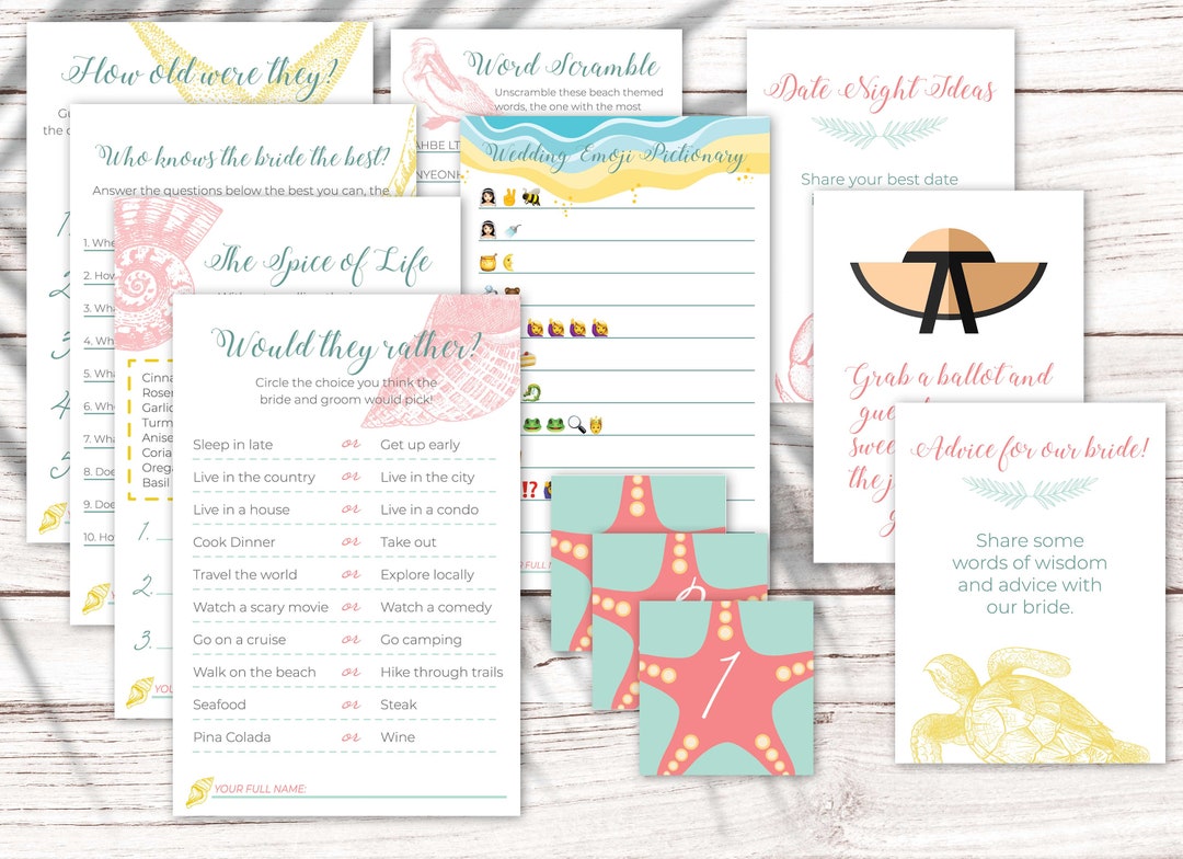 Bridal Shower Games Bundle Beach Theme Bridal Shower and Wedding Games ...