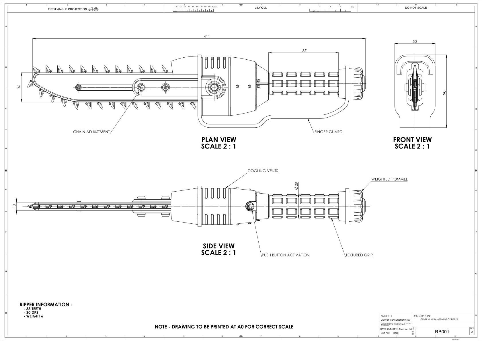 Fallout 3 Inspired Ripper Technical Drawing - Etsy
