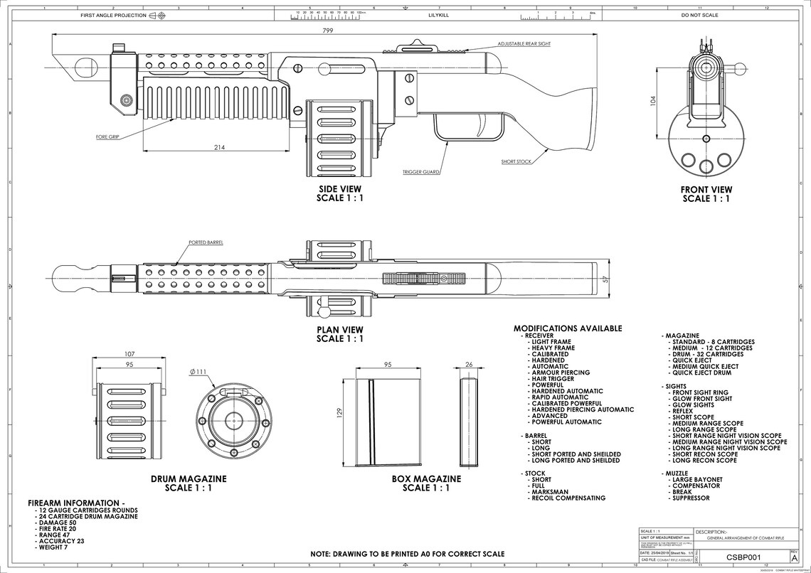Fallout 4 Inspired Combat Shotgun Technical Drawing - Etsy