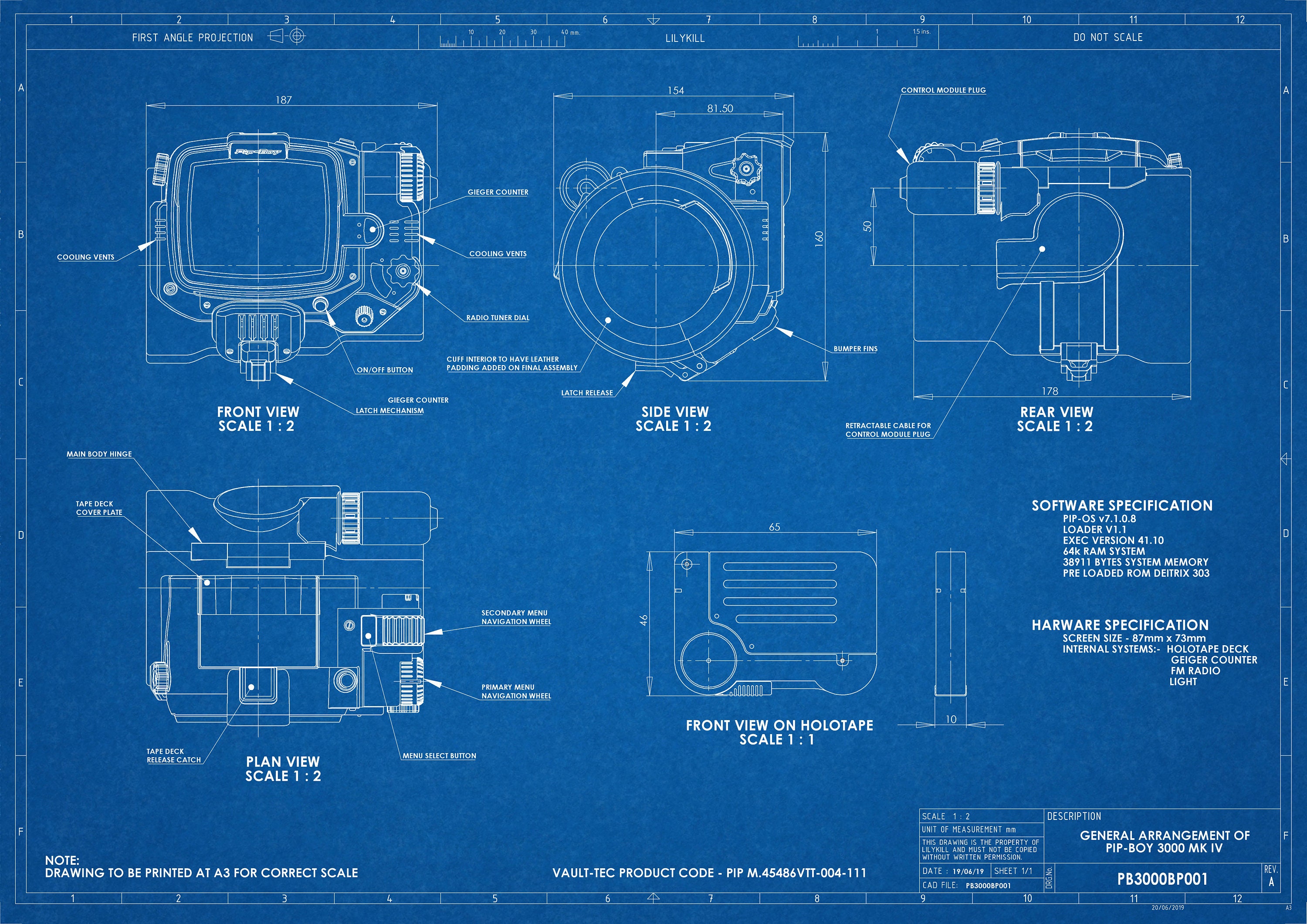 Fallout 4 Inspired Pipboy 3000 Mk IV Blueprint Technical Drawing - Etsy UK