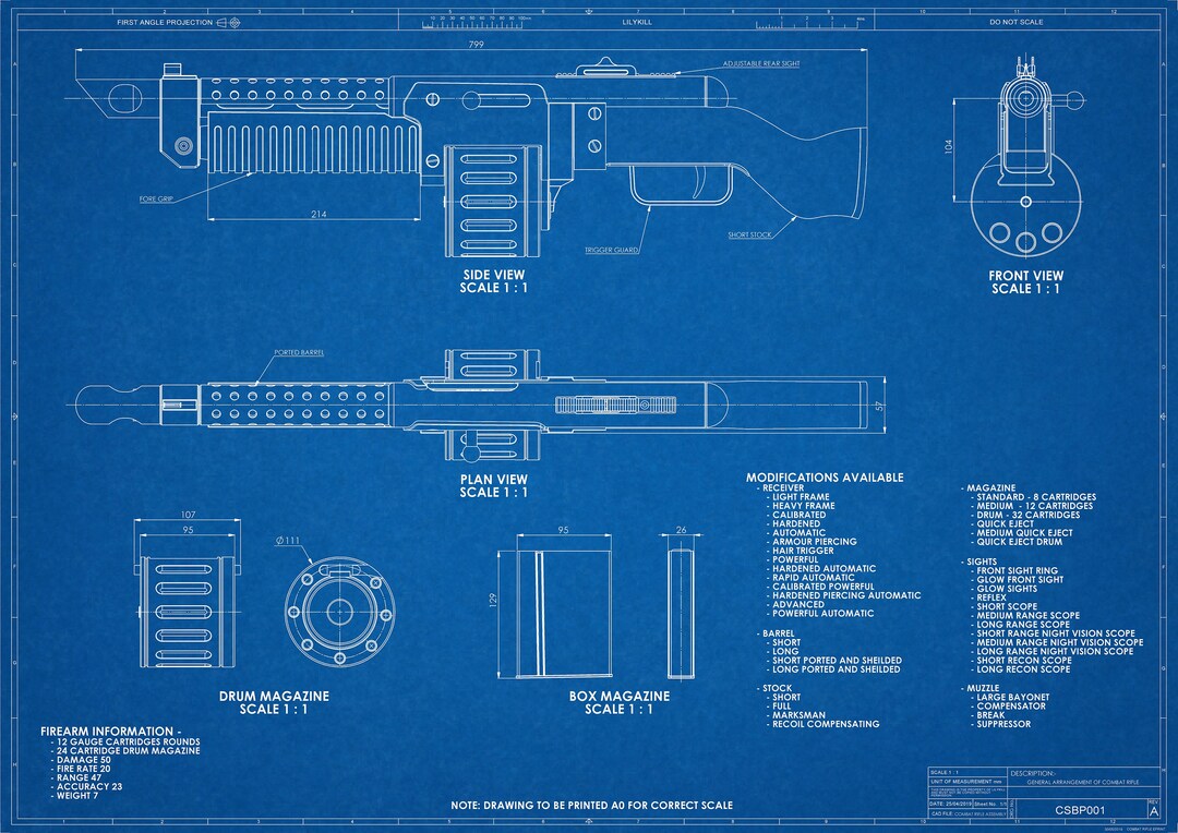 Fallout 4 Inspired Combat Shotgun Blueprint Drawing - Etsy