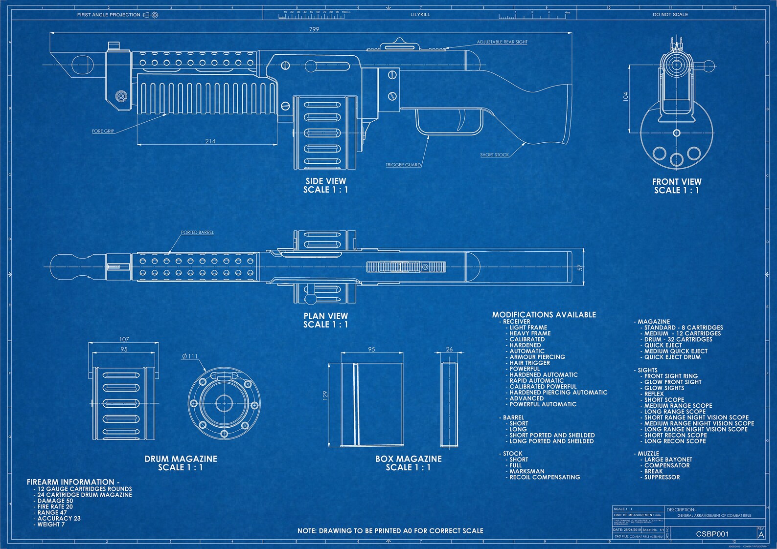 Fallout 4 Inspired Combat Shotgun Blueprint Drawing - Etsy