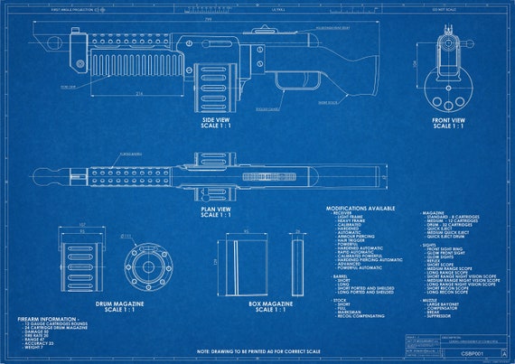 Fallout 4 Inspired Combat Shotgun Blueprint Drawing | Etsy